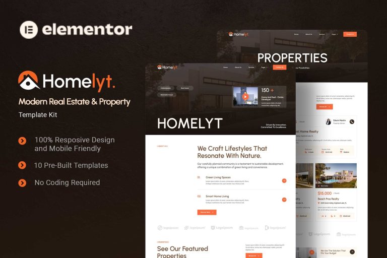 Homelyt – Modern Real Estate & Property Elementor Template Kit - GPLVilla
