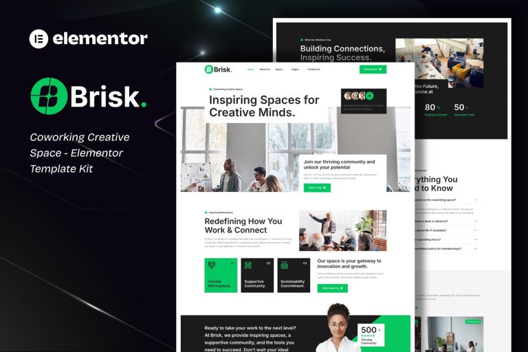 Brisk – Coworking Creative Space Elementor Template Kit - GPLVilla