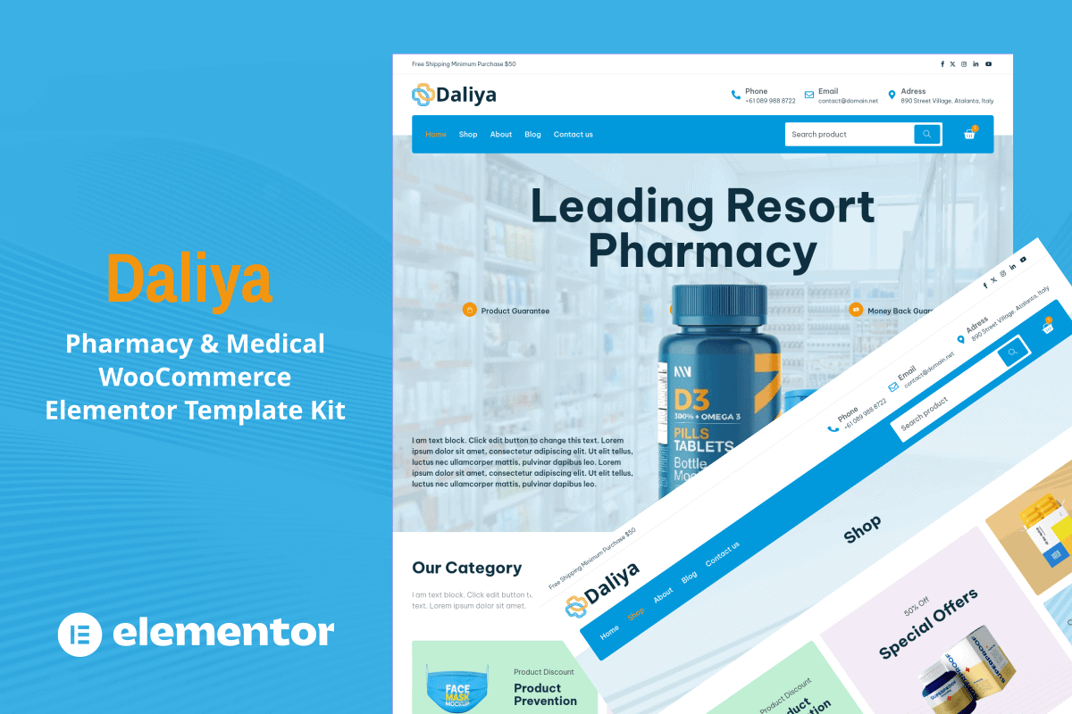 Daliya – Pharmacy & Medical Store WooCommerce Elementor Pro Template ...