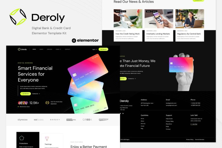Deroly - Digital Bank & Credit Card Elementor Template Kit - GPLVilla