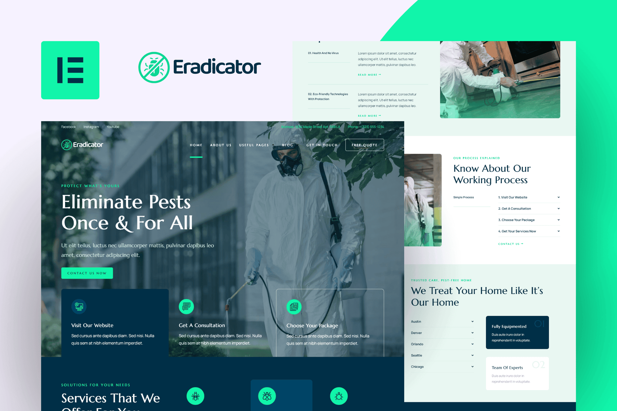 Eradicator – Pest Control Services Elementor Pro Template Kit - GPLVilla