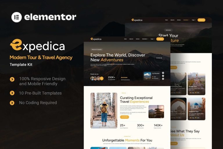 Expedica – Modern Tour & Travel Agency Elementor Template Kit - GPLVilla