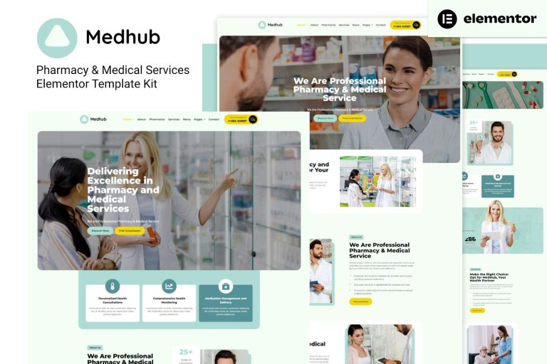 MedHub - Pharmacy & Medical Services Elementor Template Kit - GPLVilla