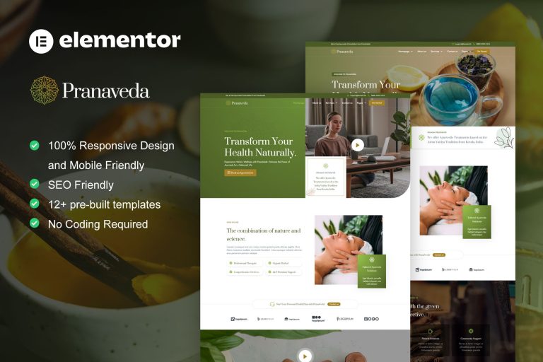 PranaVeda - Ayurveda Treatment & Spa Elementor Pro Template Kit - GPLVilla