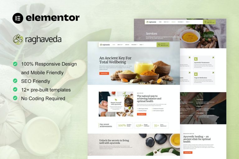 Raghaveda - Ayurveda Treatment & Spa Elementor Template Kit - GPLVilla