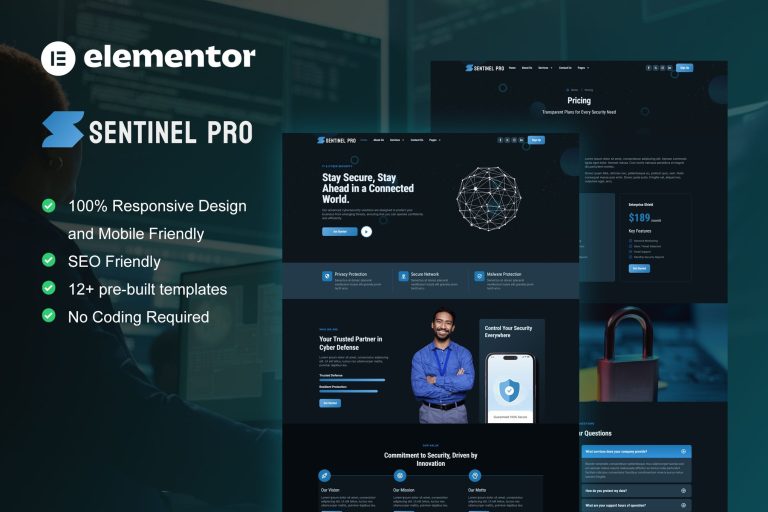 Sentinel - Cyber Security Services Elementor Pro Template Kit - GPLVilla
